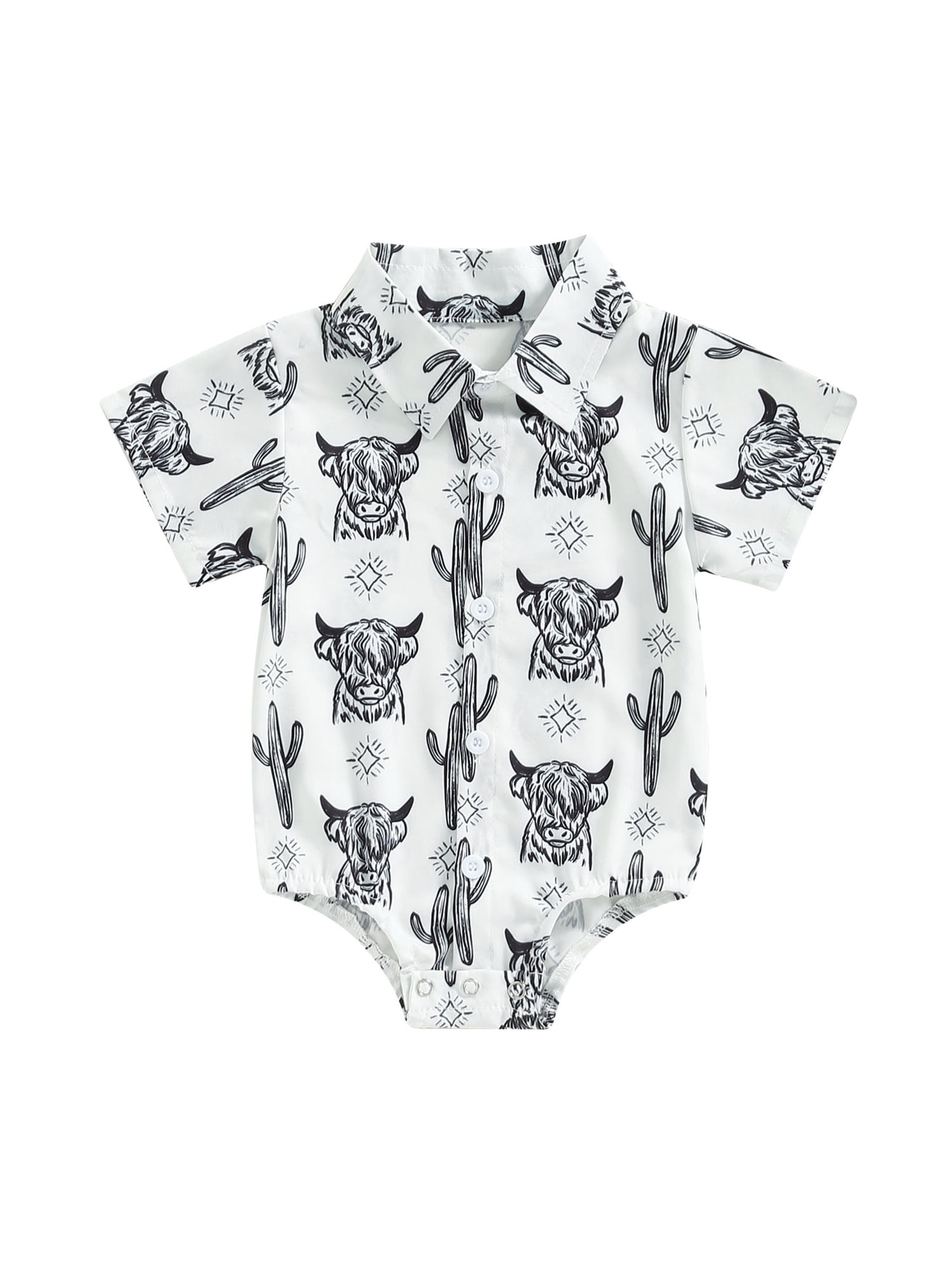 Qtinghua Western Baby Boy Clothes Cow Print Shirt Romper Long Sleeve Lapel Button Down Shirt ...