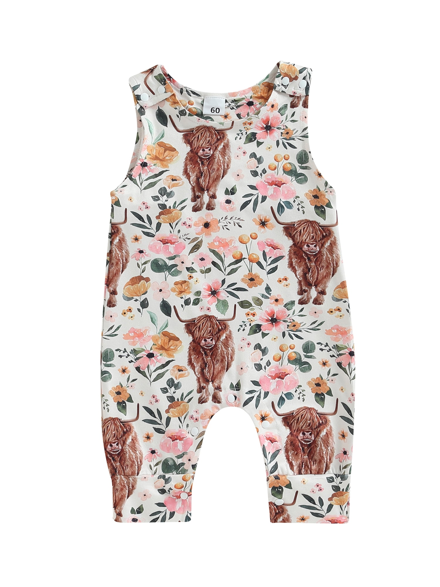 Qtinghua Western Baby Boy Girl Clothes Cow Print Overalls Sleeveless Jumpsuit One Piece Bodysuit ...