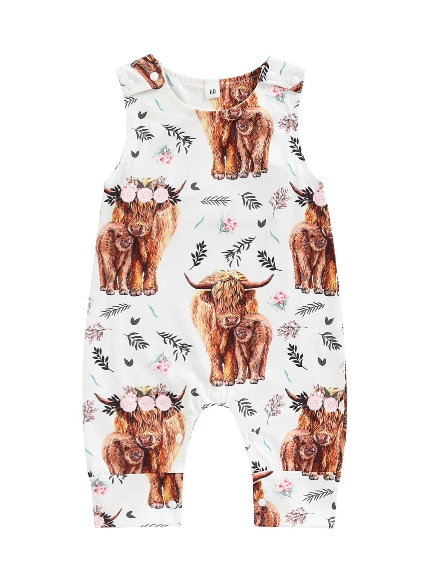 Qtinghua Western Newborn Baby Girl Boy Summer Clothes Romper Cow Print Bodysuit One Piece Rib ...