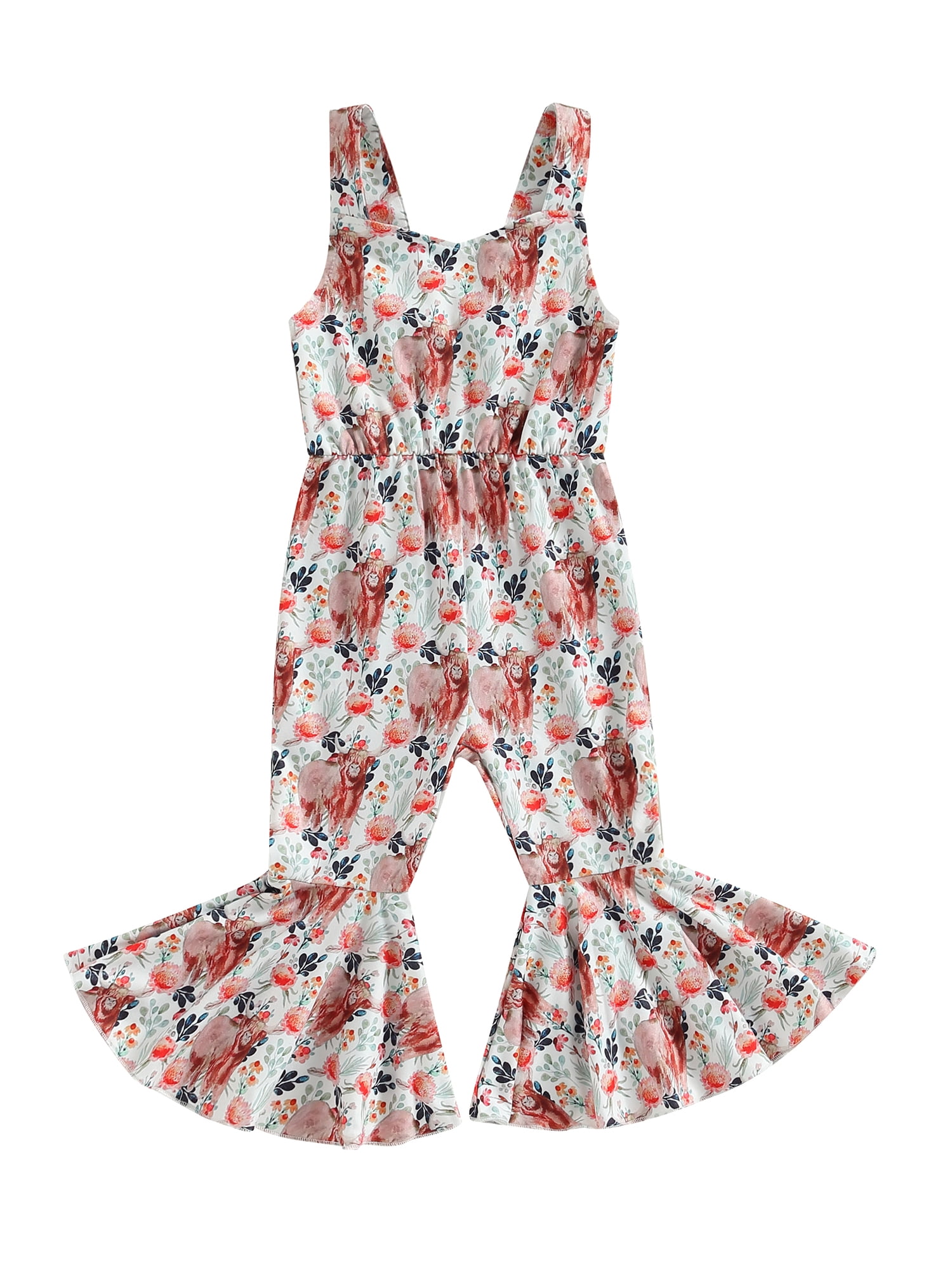 Qtinghua Western Toddler Baby Girl Bell Bottom Jumpsuit Floral Print One-Piece Romper Summer ...