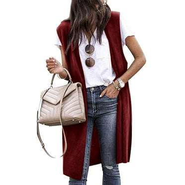 ZXZY Women's Knit Open Front Solid Color Sleeveless Long Vest Cardigan ...