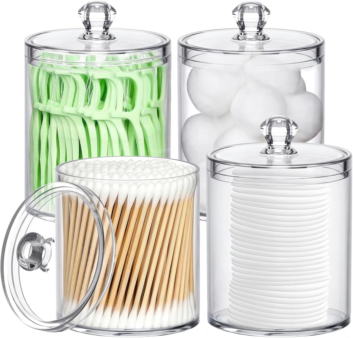 Qtip Holder 6 Pack, Acrylic Q-tip Dispenser for Cotton Pads, Swabs ...