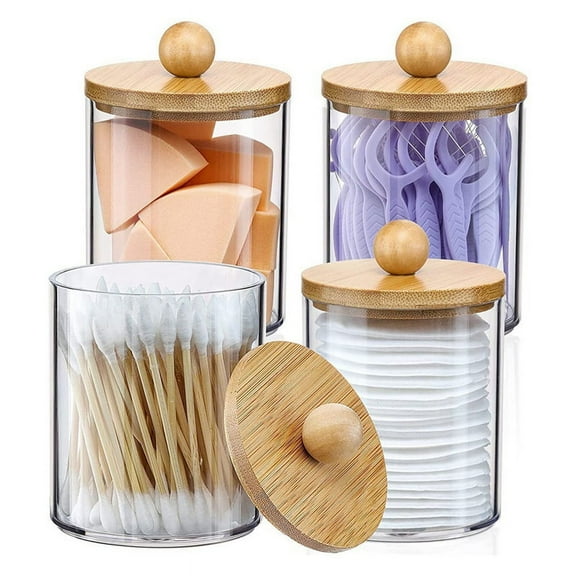 6 Pcs Cotton Ball Holder Apothecary Jars with Lids Glass 3 Pcs Bamboo ...