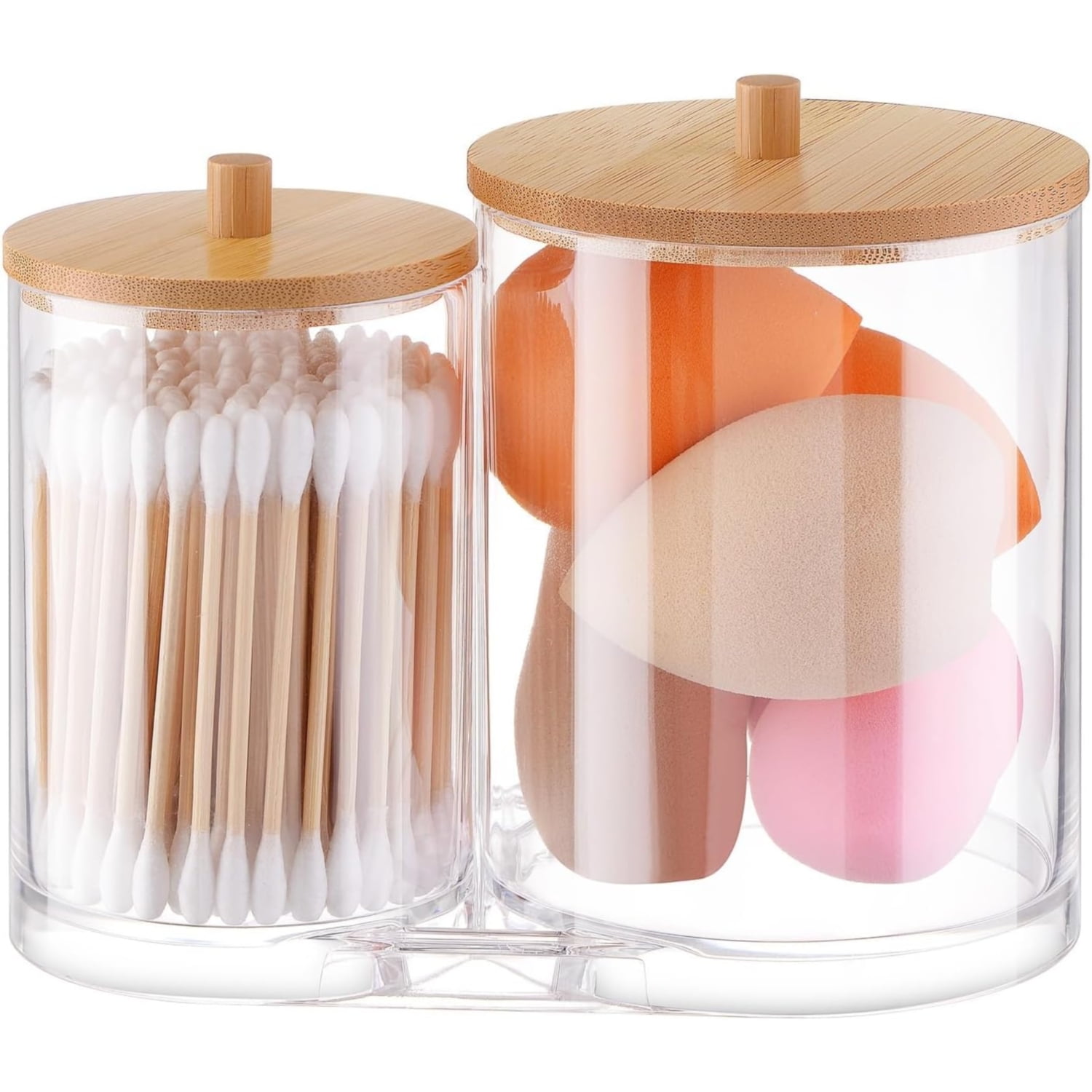 Qtip Holder Bathroom Set, 2 in 1 Cotton Swab Dispenser with Lids ...