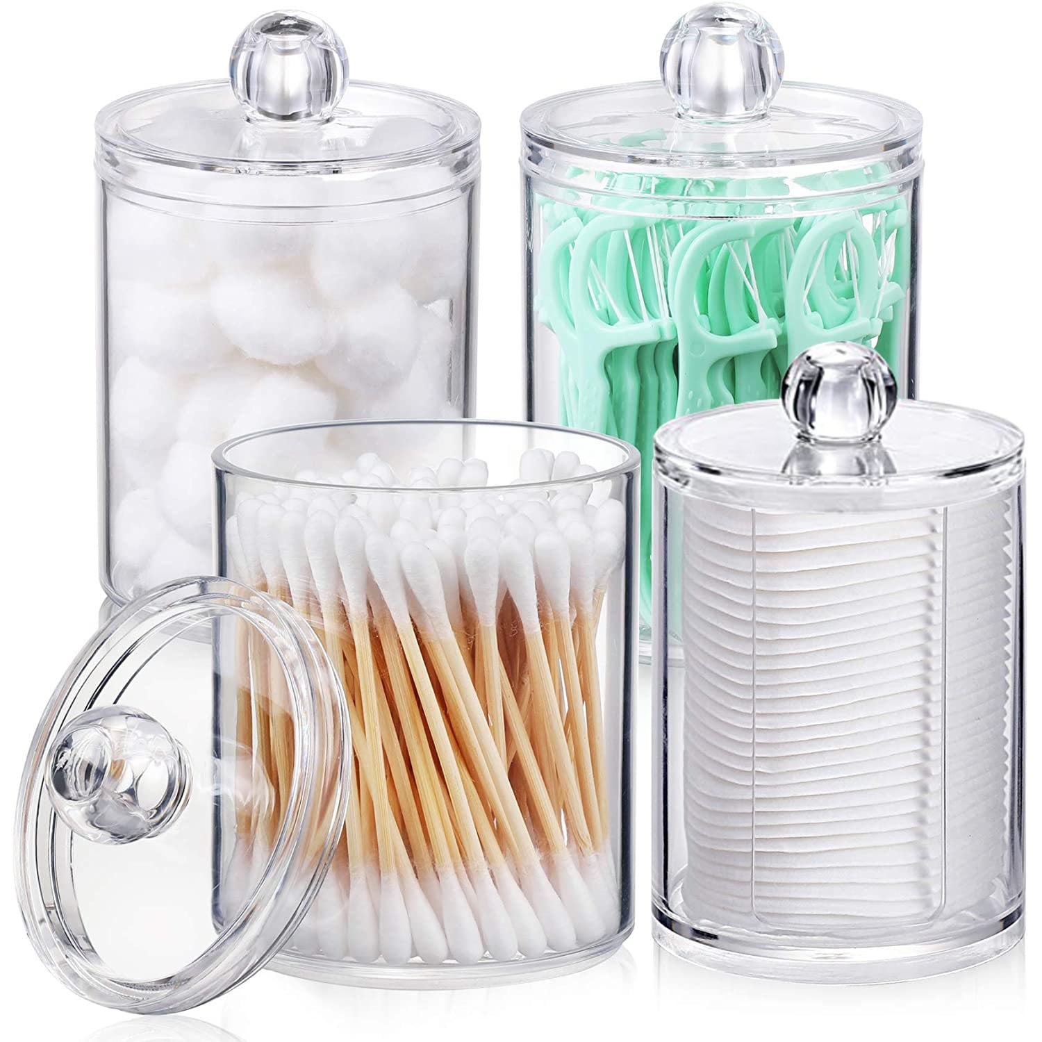 Qtip Holder Bathroom Set, 4Pack Cotton Swab Dispenser with Lids ...