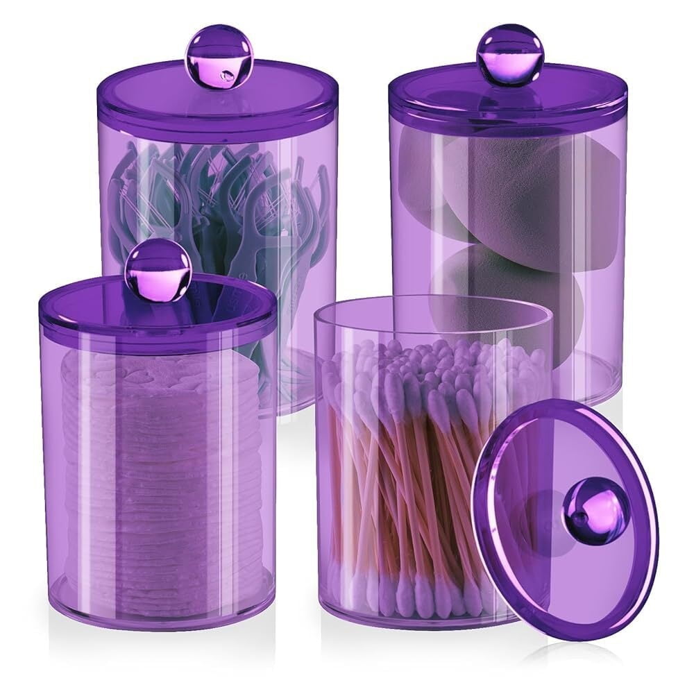 Qtip Holder Dispenser, 2 Pack 10 oz, 12 oz Plastic Apothecary Jar Set ...