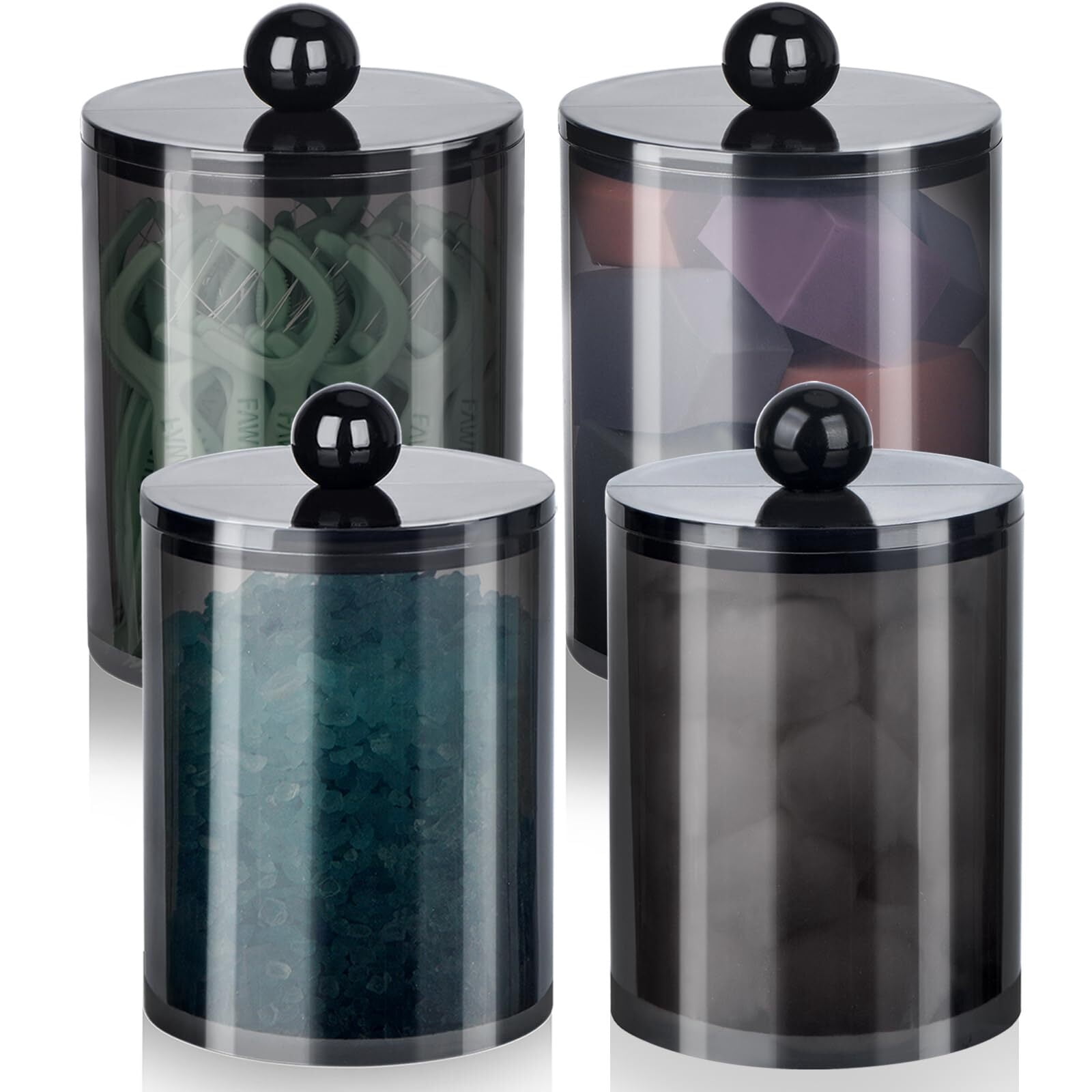 Qtip Holder Dispenser, 2 Pack 10 oz, 12 oz Plastic Apothecary Jar Set ...