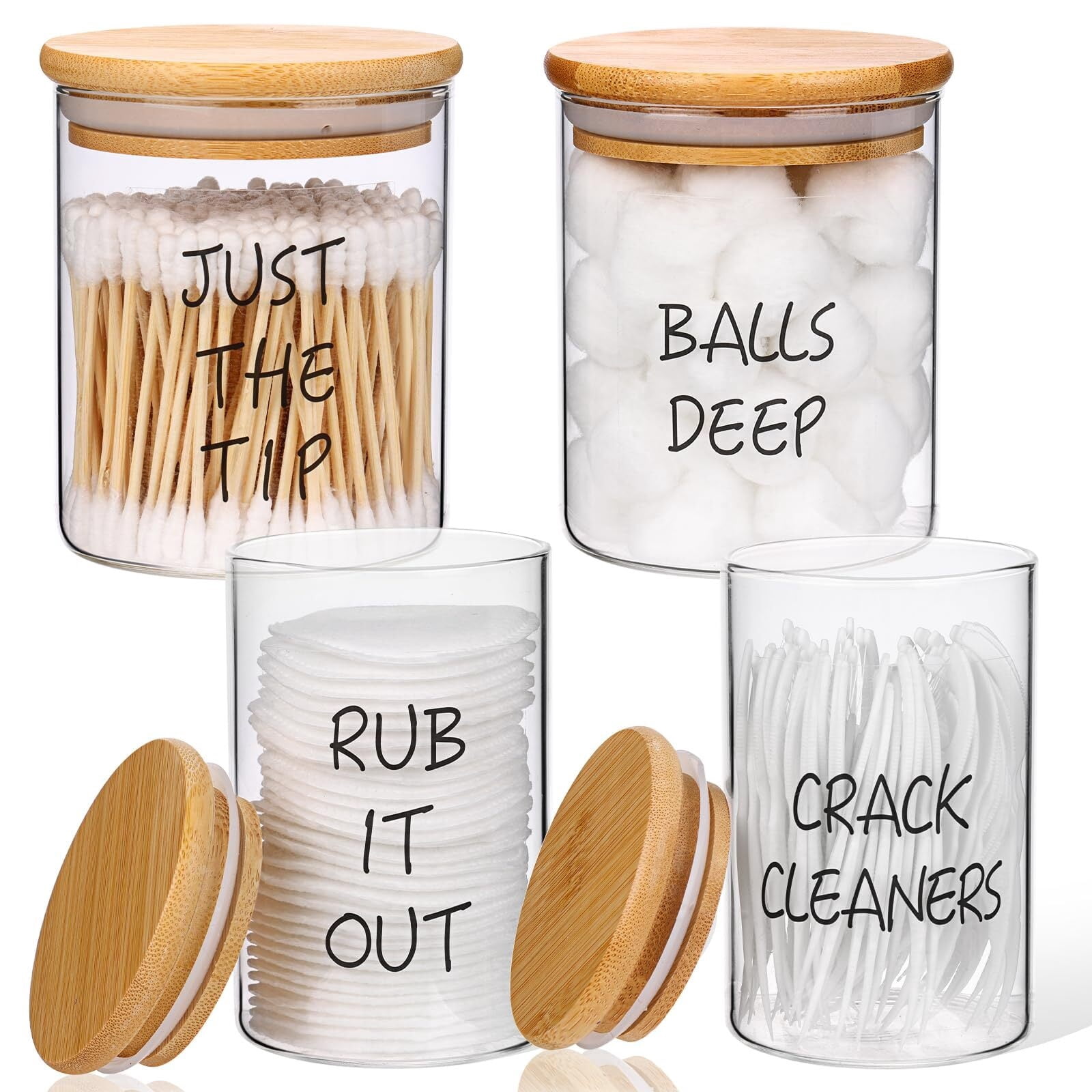 Qtip Holder Glass Dispenser, Apothecary Jars with Bamboo Lids and ...