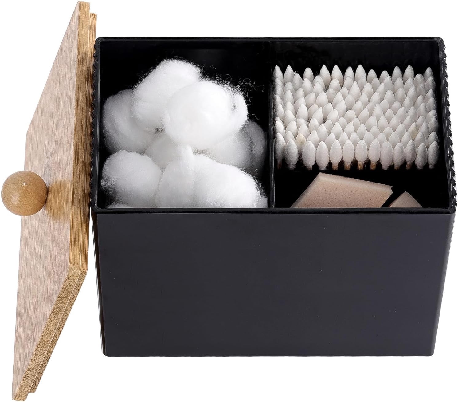 Qtip Holder with Bamboo Lids, 3 Compartments Cotton Ball/Swabs ...