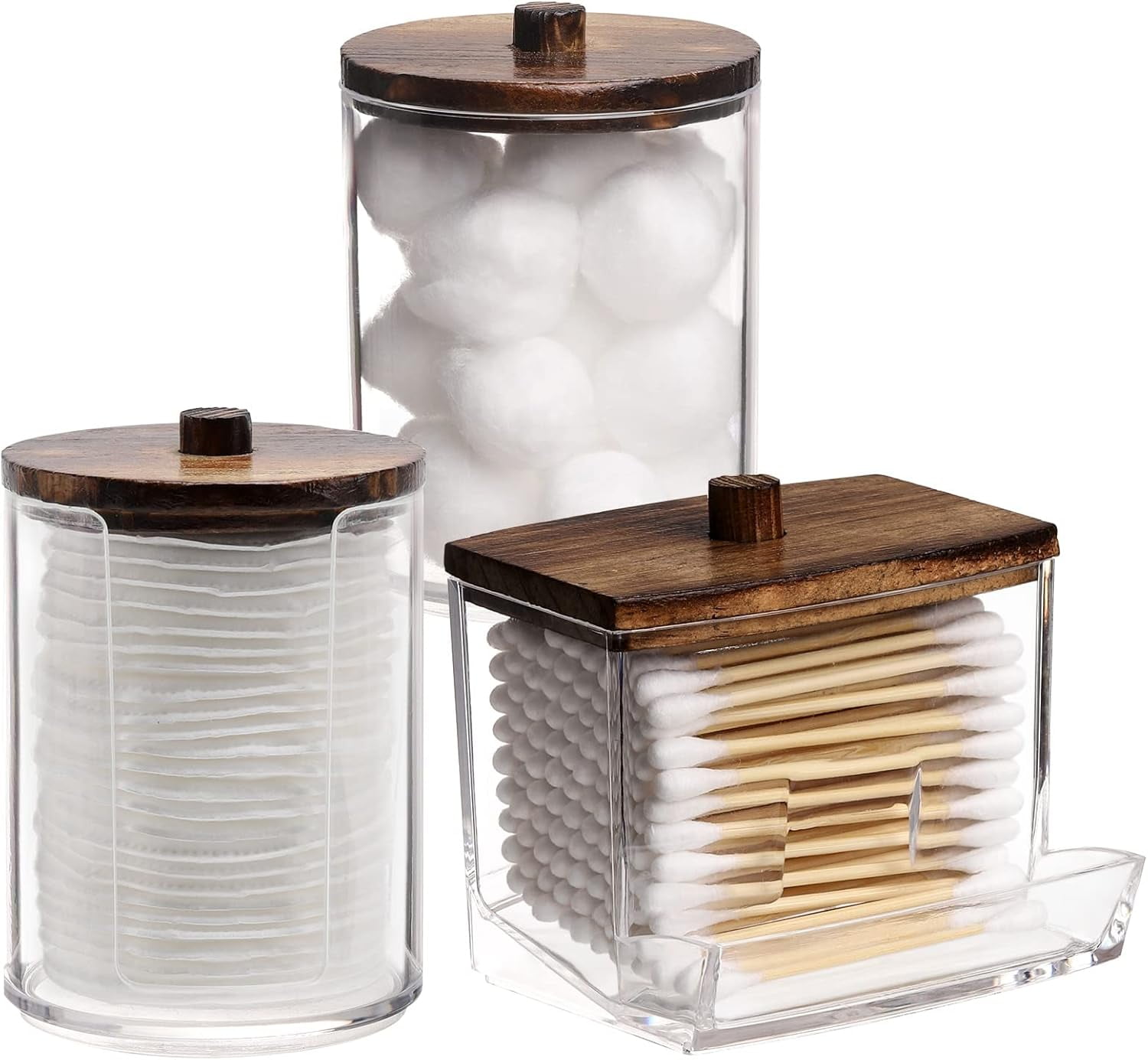 Qtips Holder Bathroom Container, 10/7 OZ Cotton Ball/Swabs Dispenser ...
