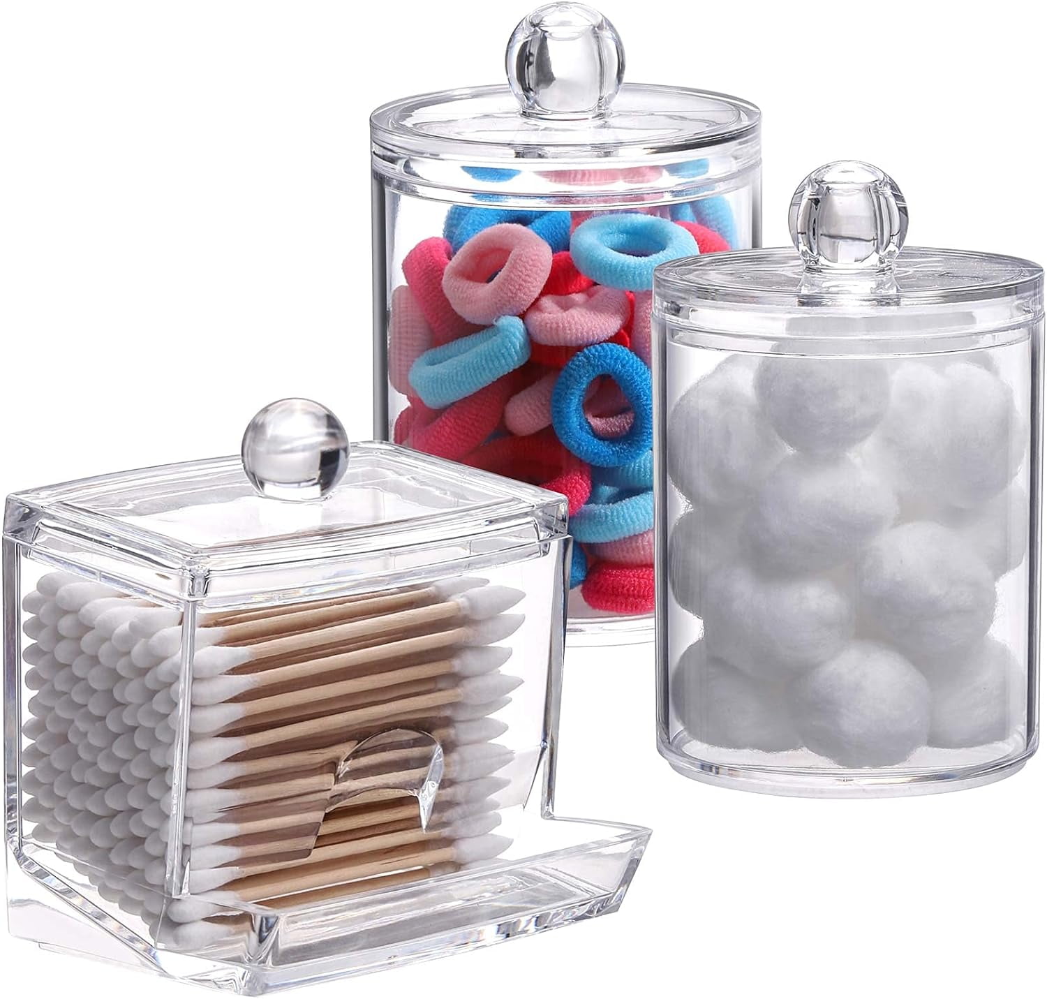 Qtips Holder Bathroom Container, 10/7 OZ Cotton Ball/Swabs Dispenser ...