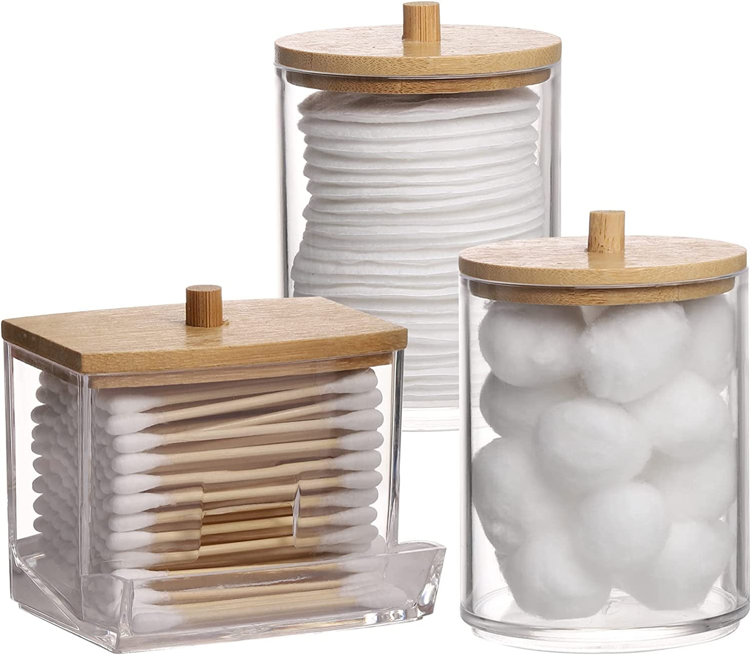 Qtips Holder Bathroom Container, 10/7 OZ Cotton Ball/Swabs Dispenser ...