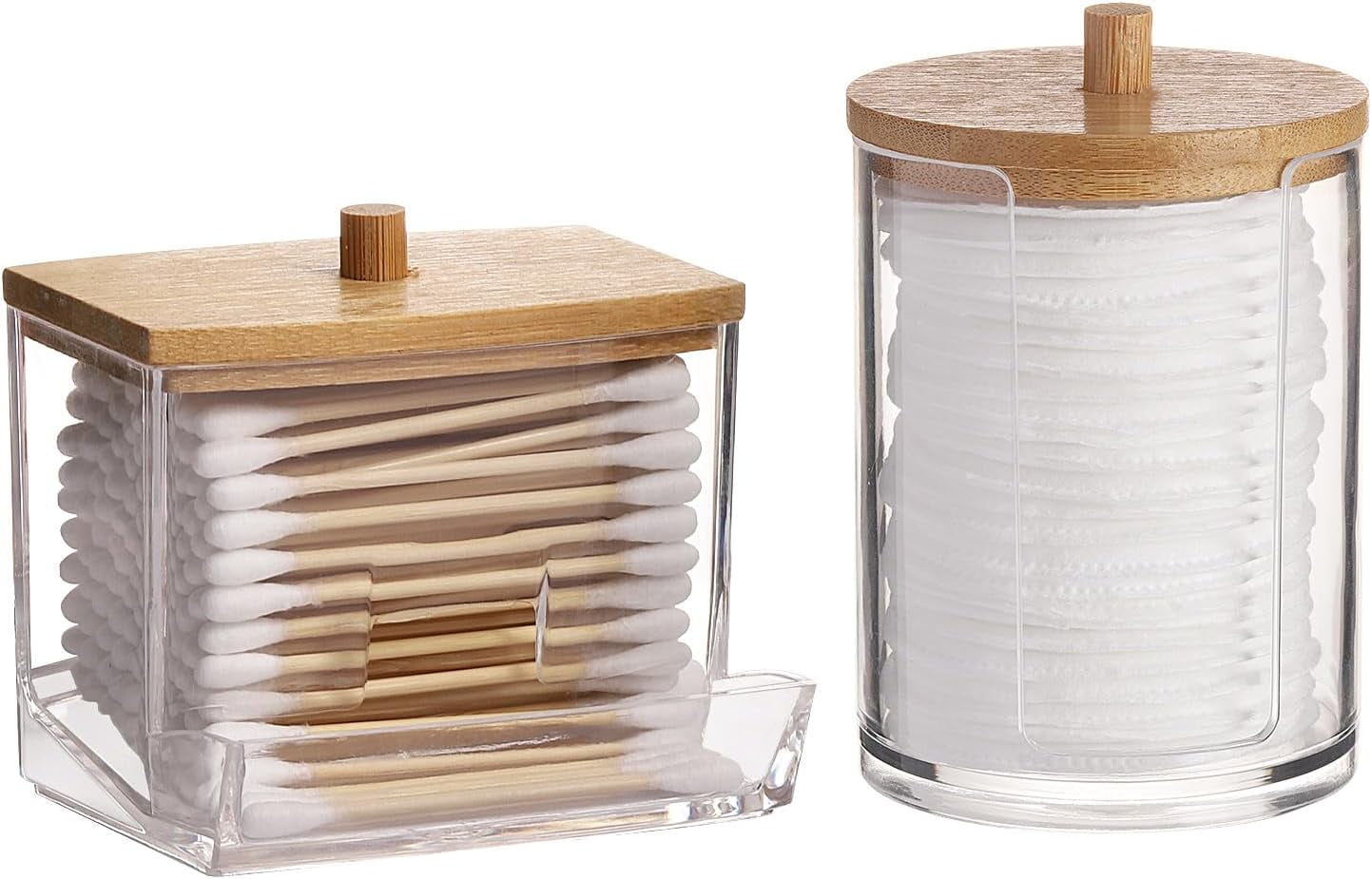 Qtips Holder Bathroom Container with Brown Wood Lids, 10/7 OZ Cotton ...