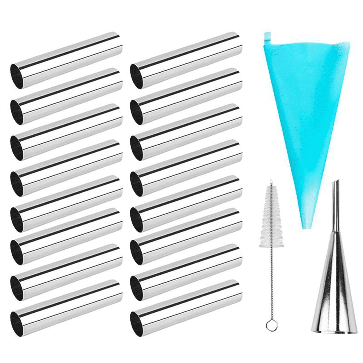 Qtmnekly 19PCS Cannoli Tubes Forms Set Stainless Steel Non-Stick Cream ...