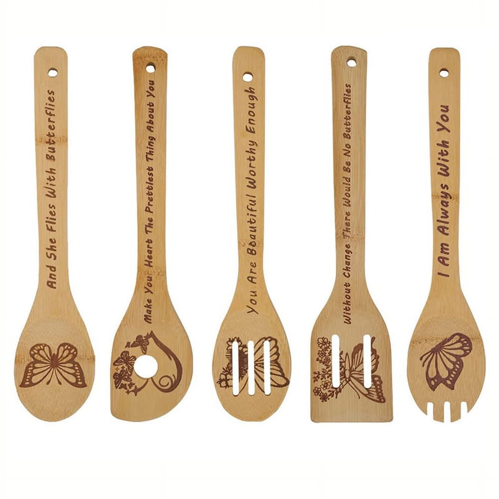 Qtmnekly Butterfly Wooden Cooking Spoons Set of 5,Butterfly Kitchen ...