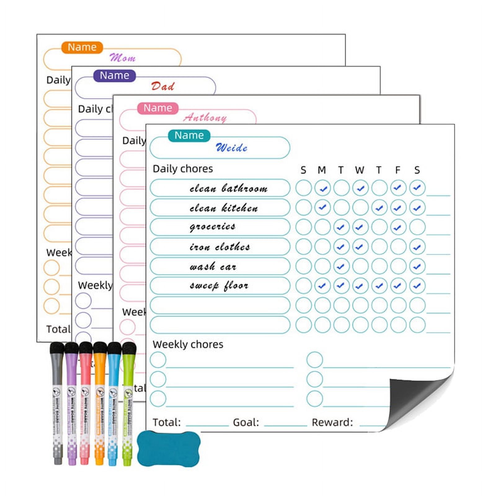 Qtmnekly Dry Erase Chore Chart for Kids- 4 Pcs Dry Erase Behavior ...