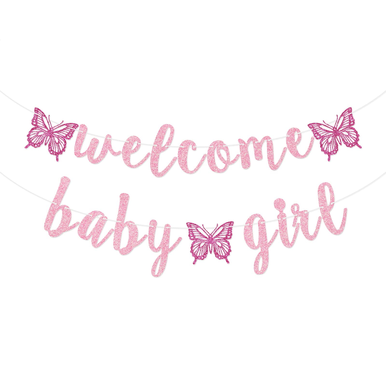 Qttier Welcome Baby Girl Banner, Butterfly Decor, Pink Baby Shower ...