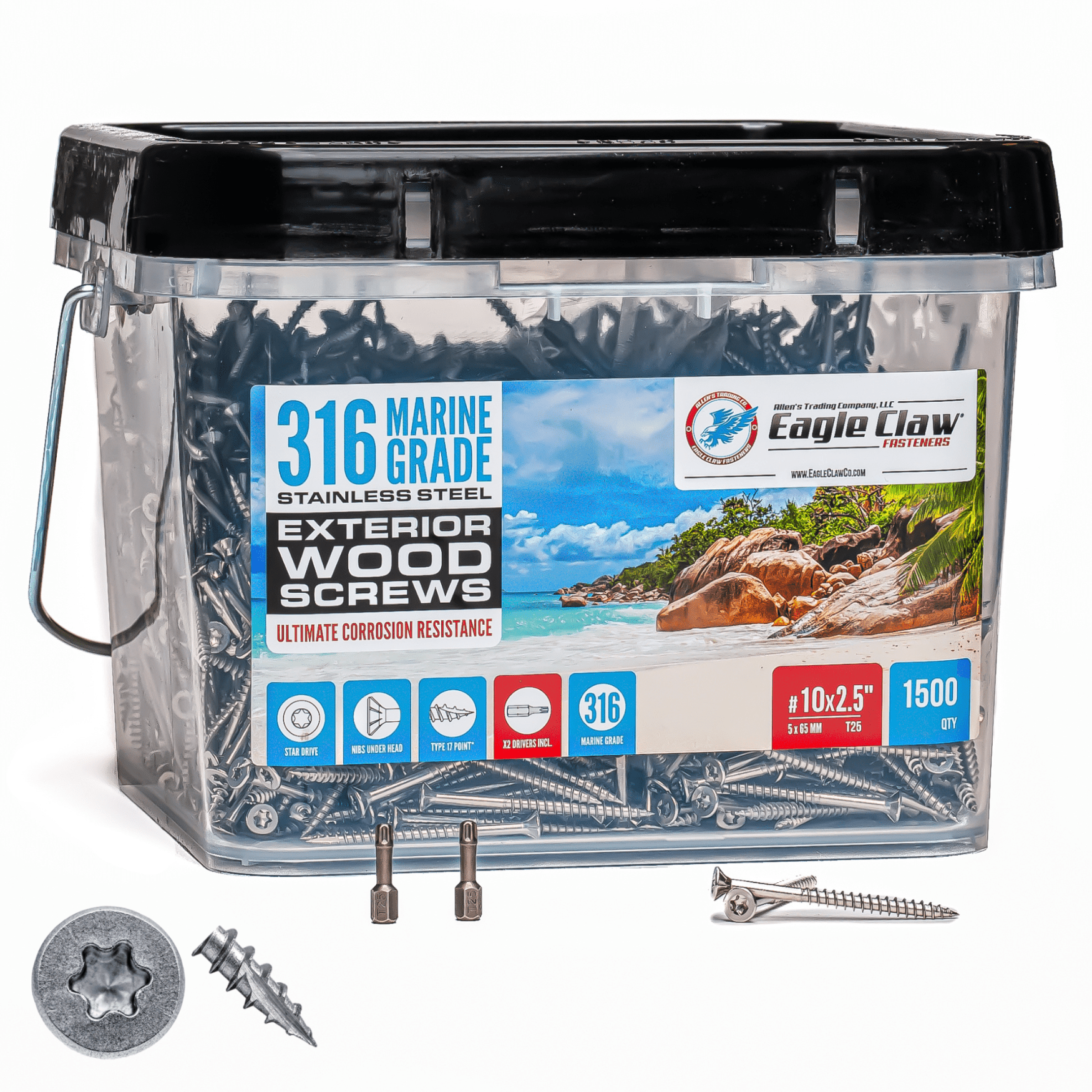 Qty 1500 - 316 Marine Grade Stainless Steel Decking Screws #10 X 2.5 ...