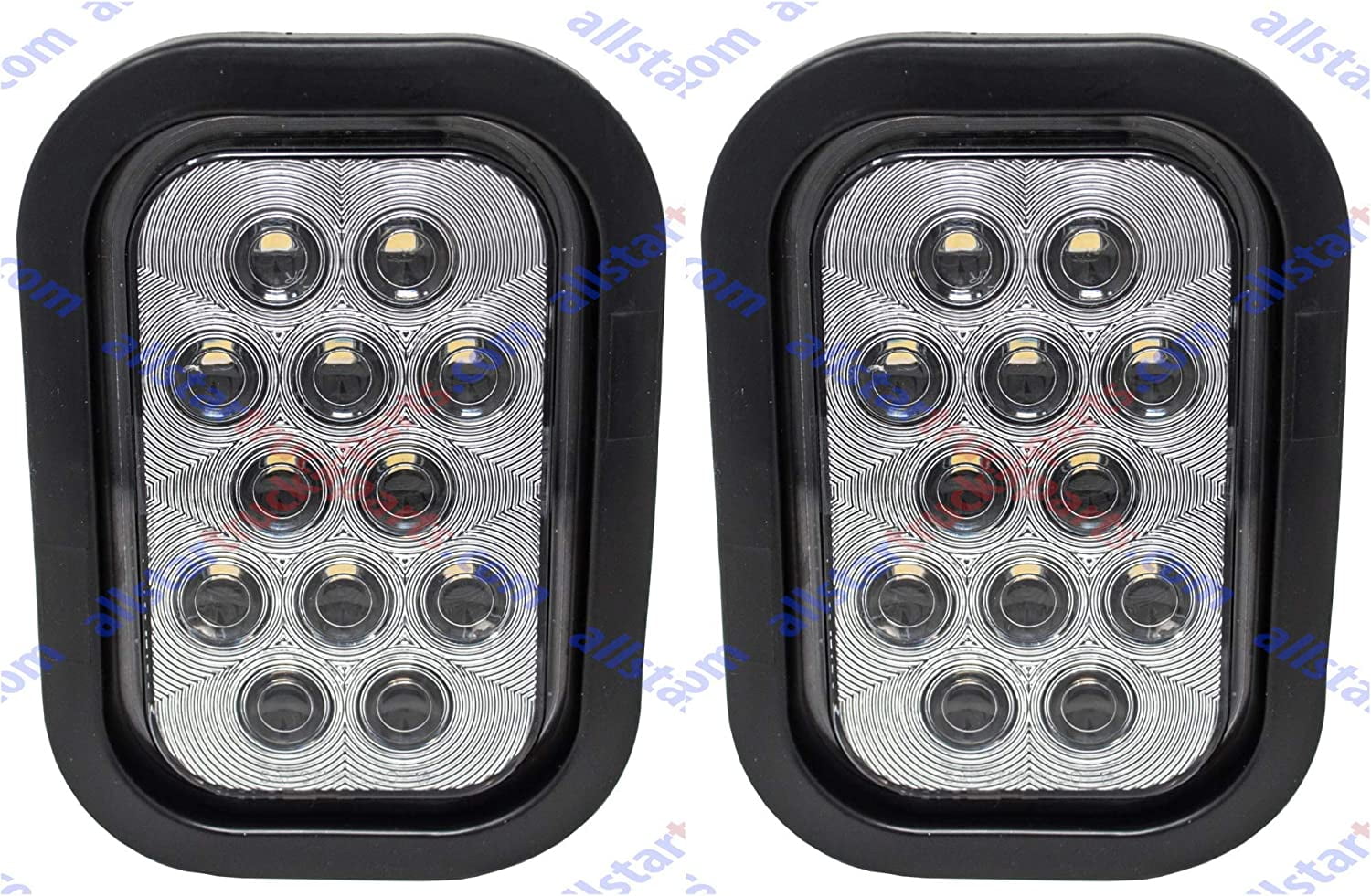 Qty 2- 5x3" White Rectangle 12 LED Reverse Backup Truck Light Grommet ...