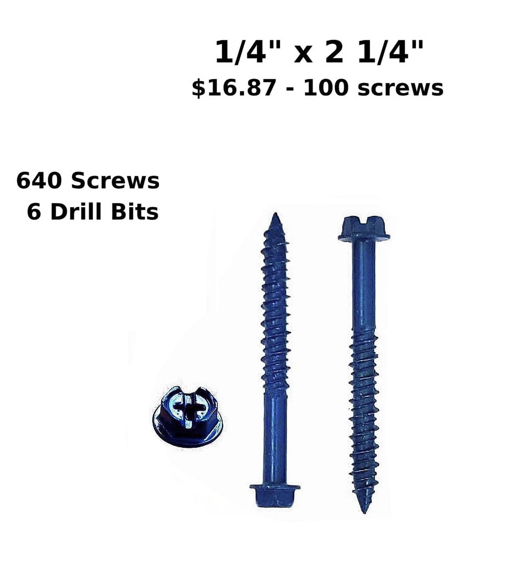 (Qty 640) Concrete Screws 1/4” x 2 1/4” Hex Washer Head for Anchoring ...