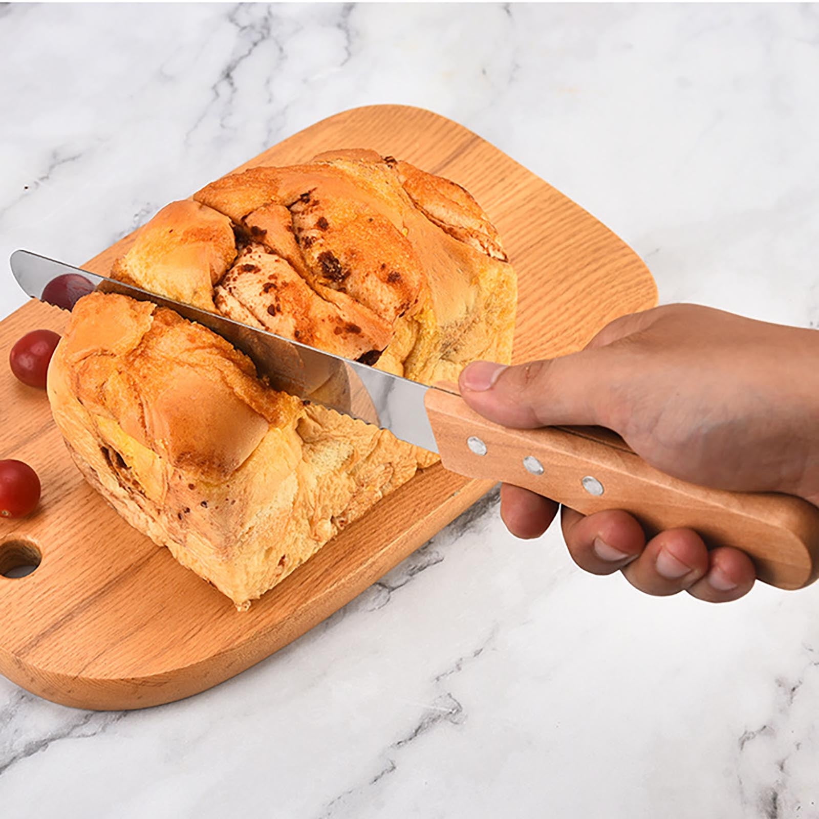 QuLuJing Beech Handle Bread Knife Stainless Steel Serrated Knife for ...