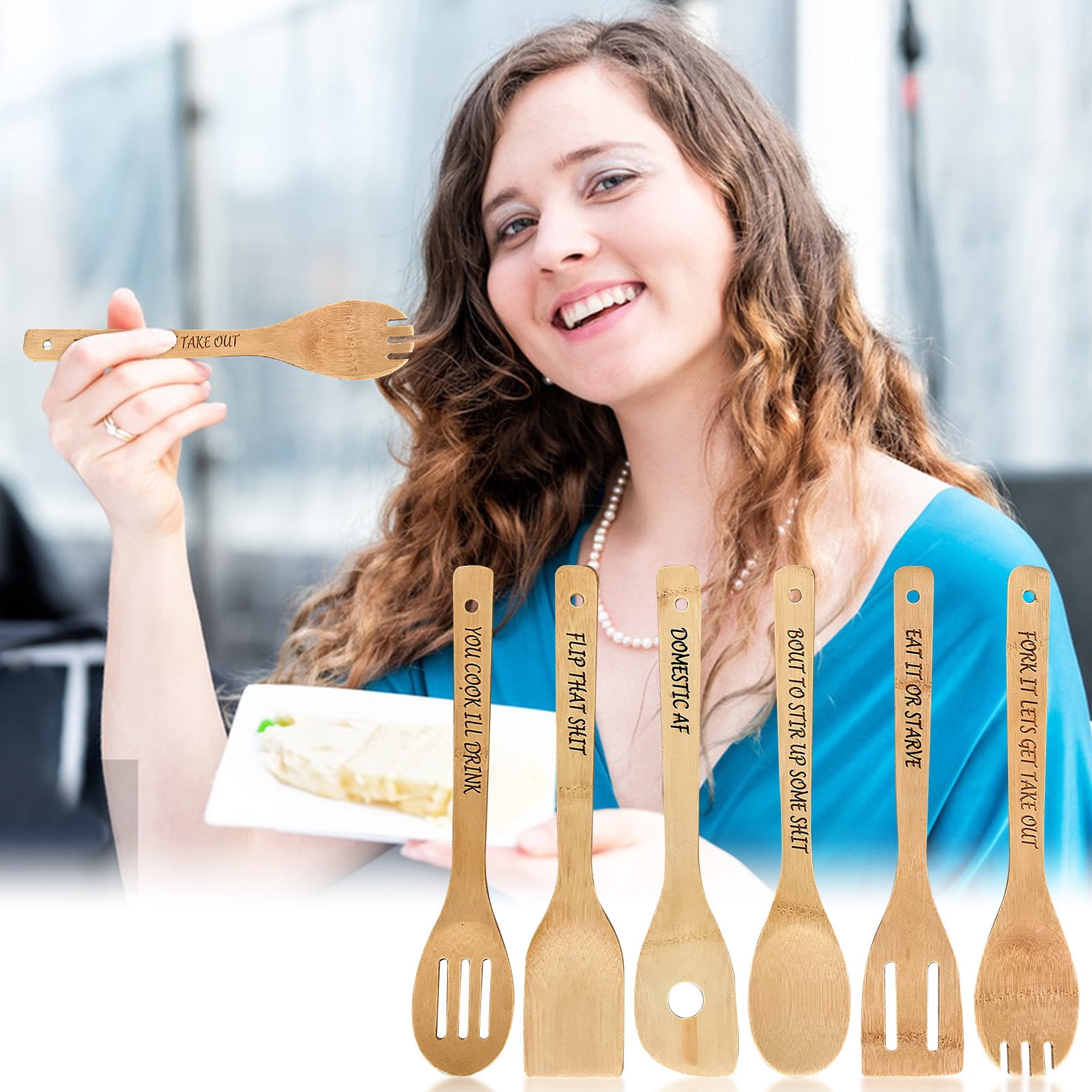 QuLuJing Funny Wooden Spoon Set 6 Wooden Spoons To Play Wooden Coffee ...