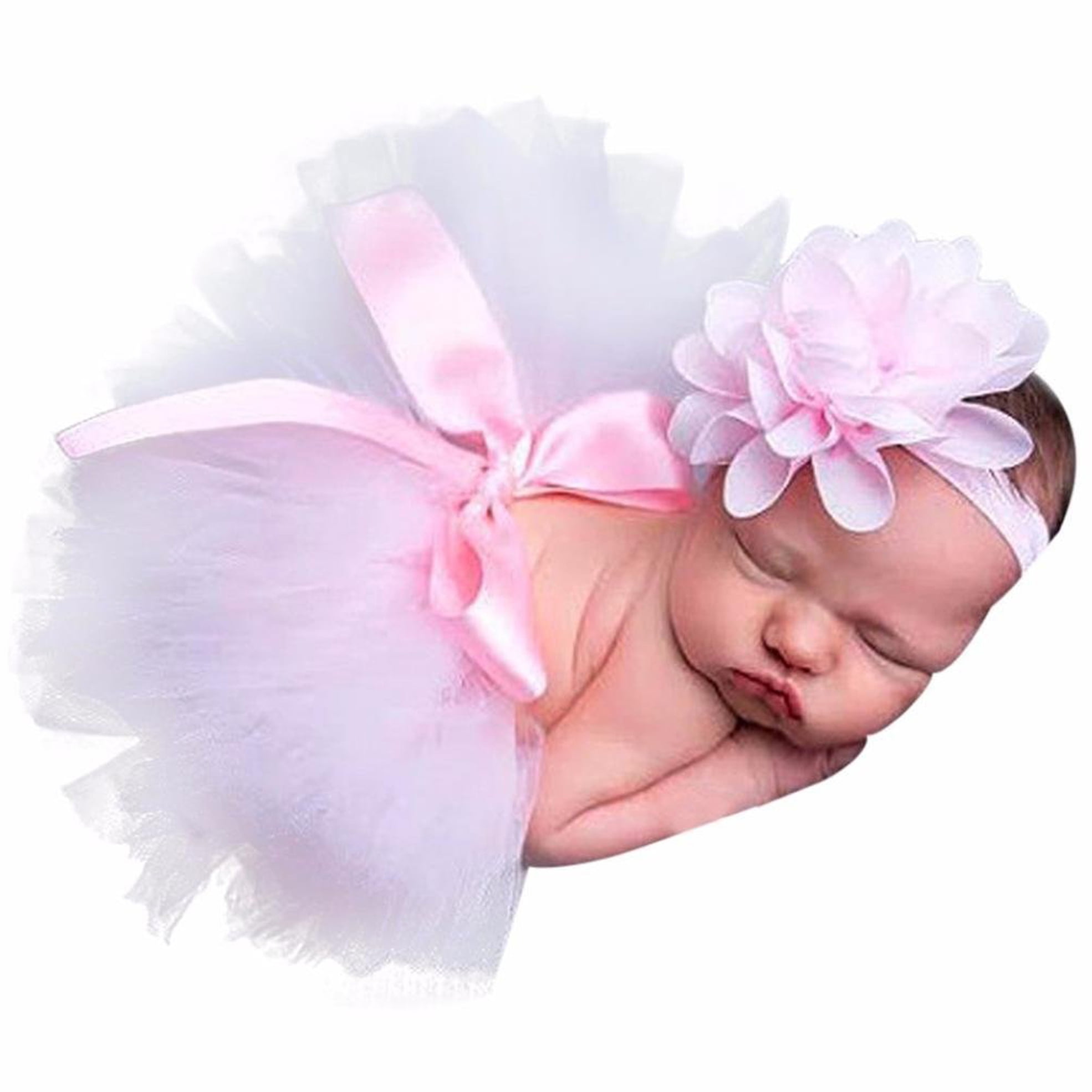 Quacc Infant Baby Girl Tutu Skirt and Flower Headband, Pink, Lace, 0-4 ...