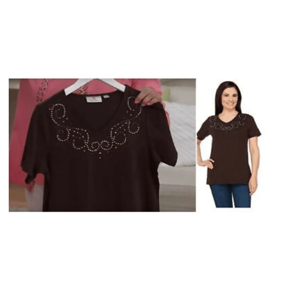Quacker Factory Sparkle and Shine T-shirts Espresso XXS - Walmart ...