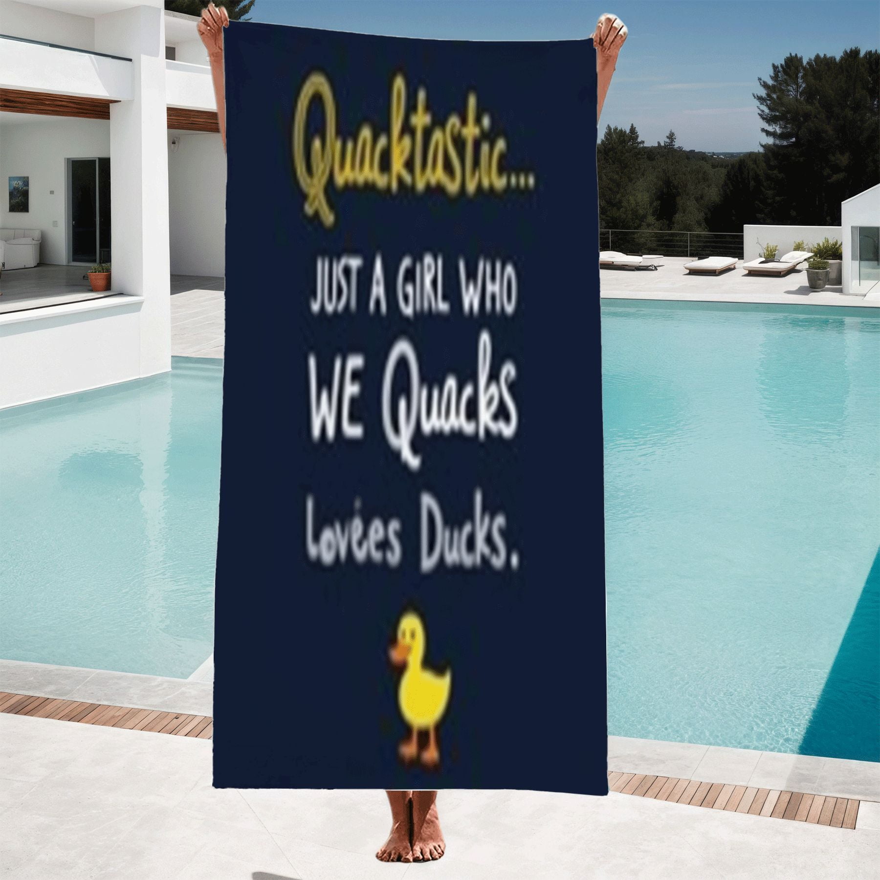 Quacktastic Duck Design Beach Towel - Fun Yellow Duck Illustration on ...