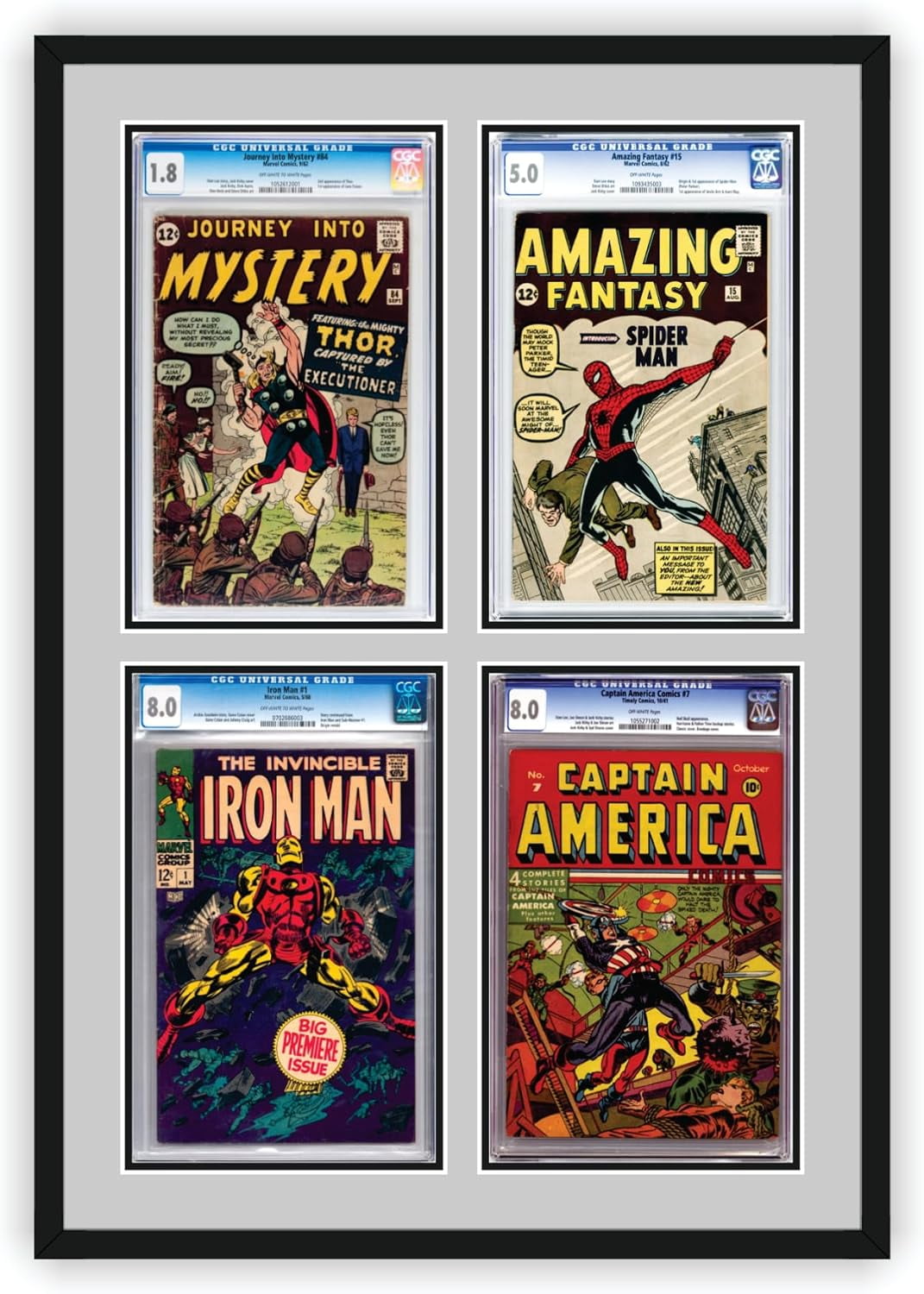 Quad (4) Graded Comic Book Frame | Black Moulding | UV Protected | Real ...