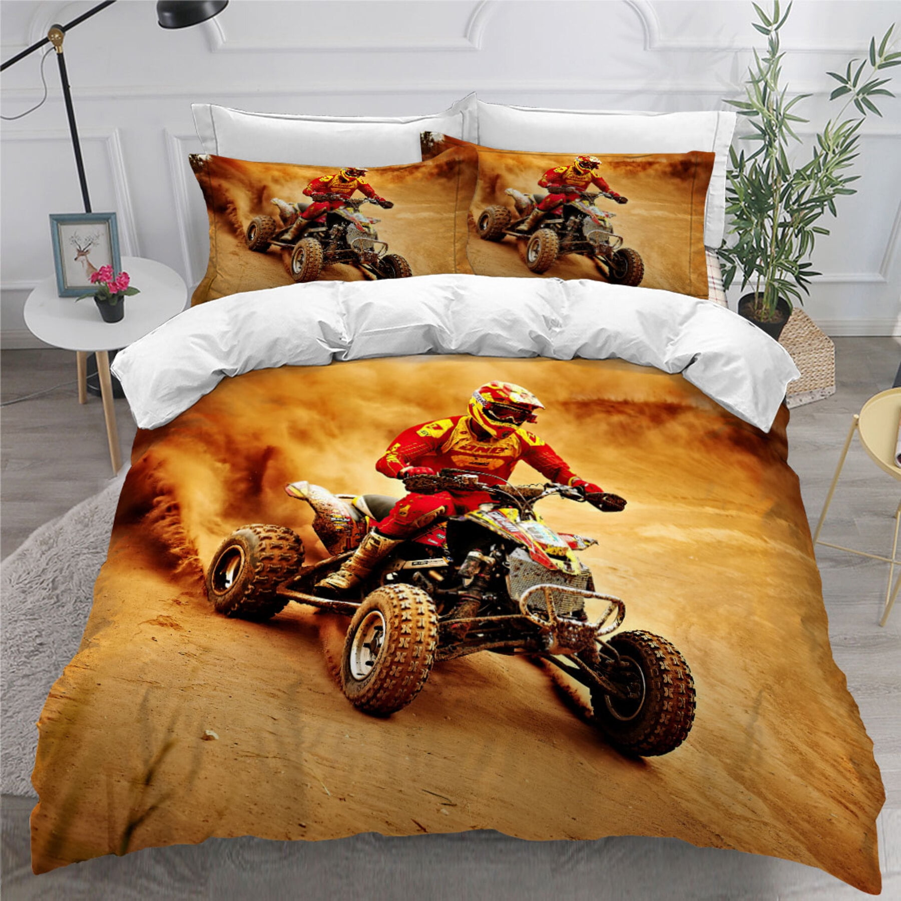 Quad Bike Desert Racing Bedding Set Thrilling Full-Bleed Design for an ...