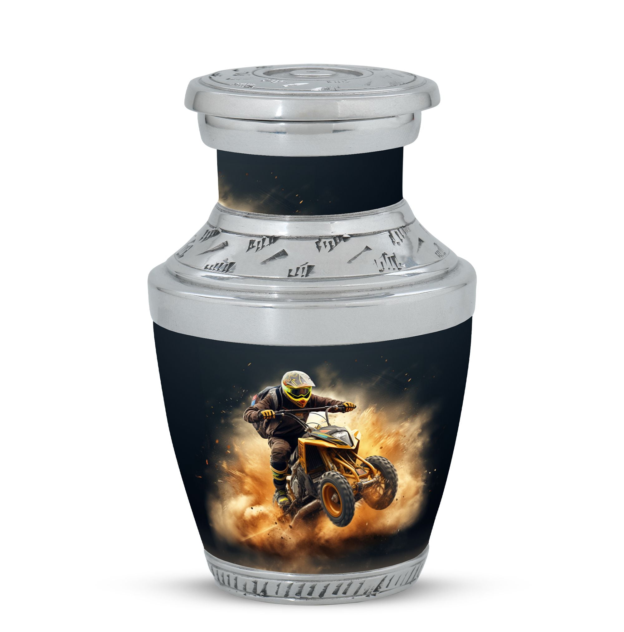 Quad Bike Rider Kicking Up Dust Delicate Mini Urn for Adult Female ...