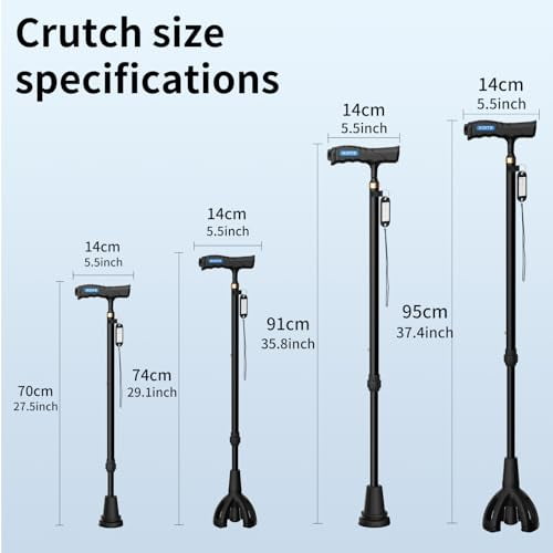 Quad Cane, Walking Cane for Men & Women, Free Standing Cane, Ergonomic ...