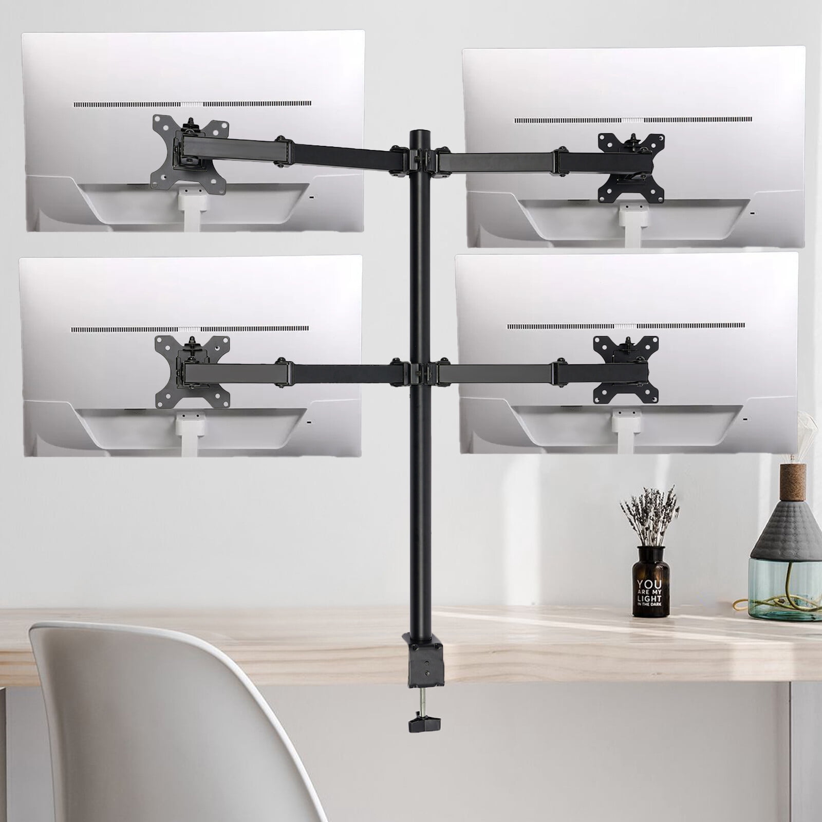 Quad Monitor Desk Mount Adjustable Clamp Stand Heavy Duty 4 Screens up ...