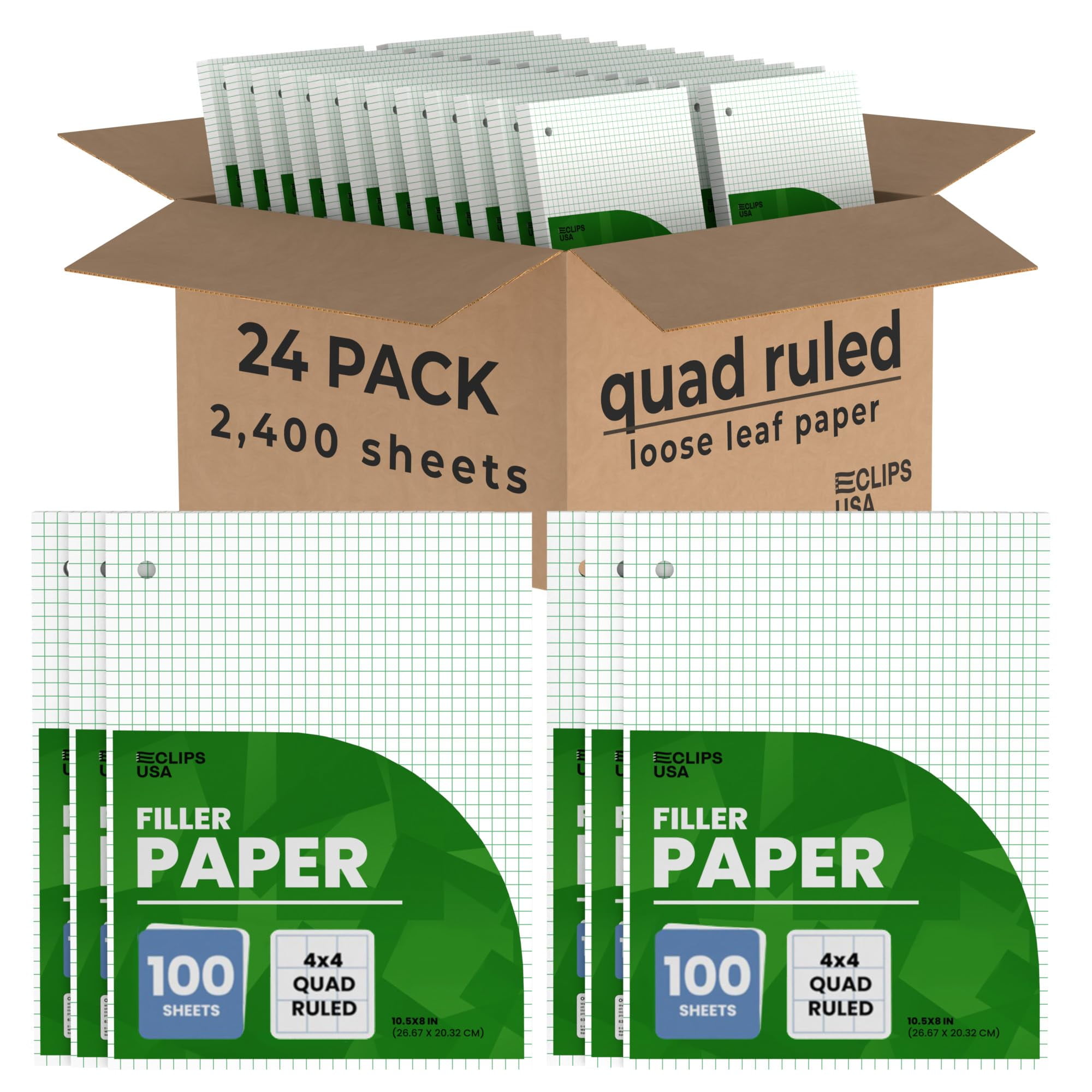 Quad Ruled Graph Paper 24 Packs, 4 per Inch Grid Loose Leaf Sheets 10.5 ...