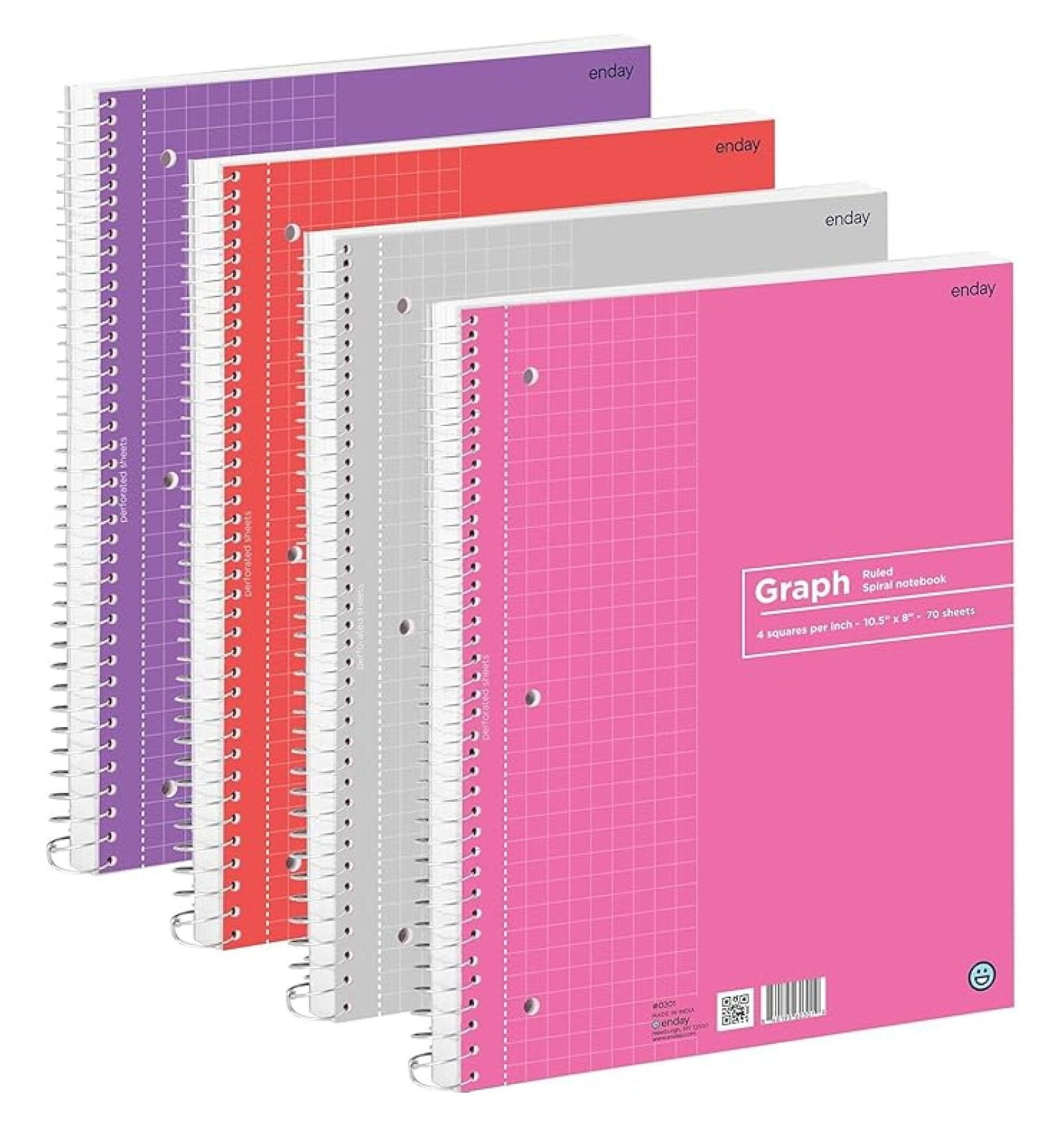 Quad Ruled Notebook Spiral with White Paper - Set Includes: Blue, Black ...