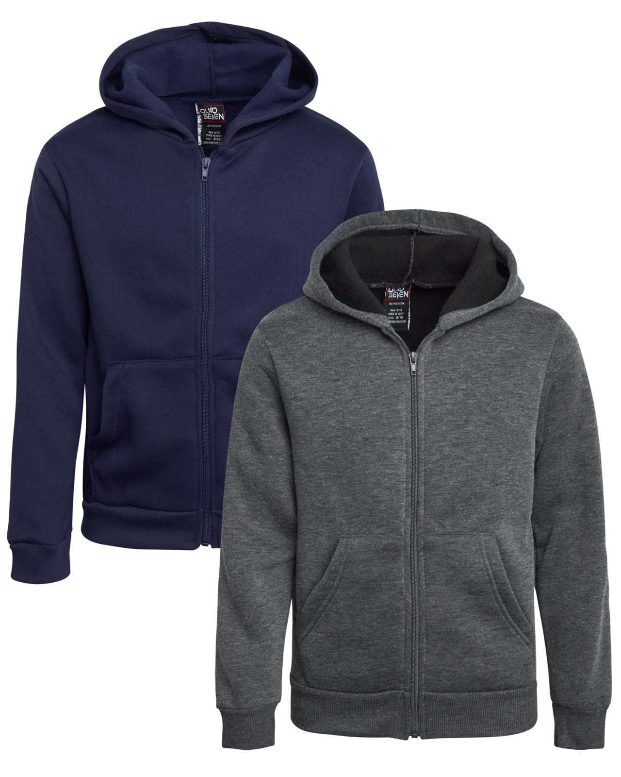 Quad Seven Boy's Sweatshirt - 2 Pack Fleece Full Zip Up Basic Core ...