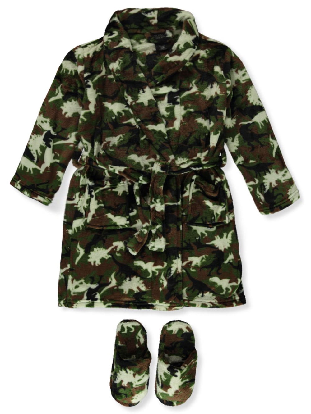 Quad Seven Boys' 2-Piece Dinosaur Camo Bathrobe & Slippers Set - green ...