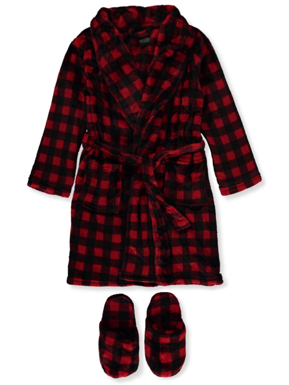 Quad Seven Boys' 2-Piece Plaid Bathrobe & Slippers Set Color: red plaid ...