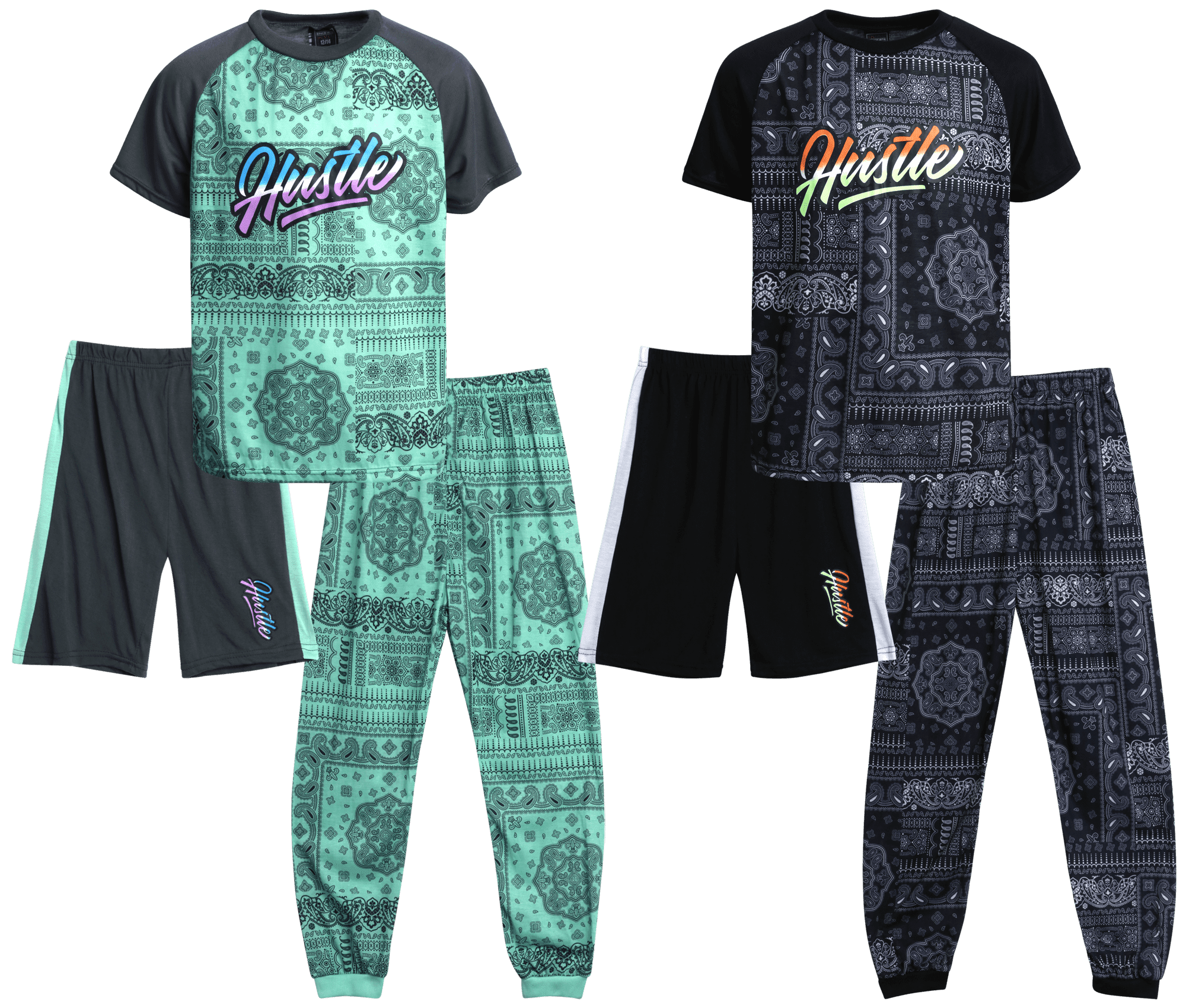 Quad Seven Boys' 6-Piece Pajama Set - Sleep Shirt, Lounge Shorts ...