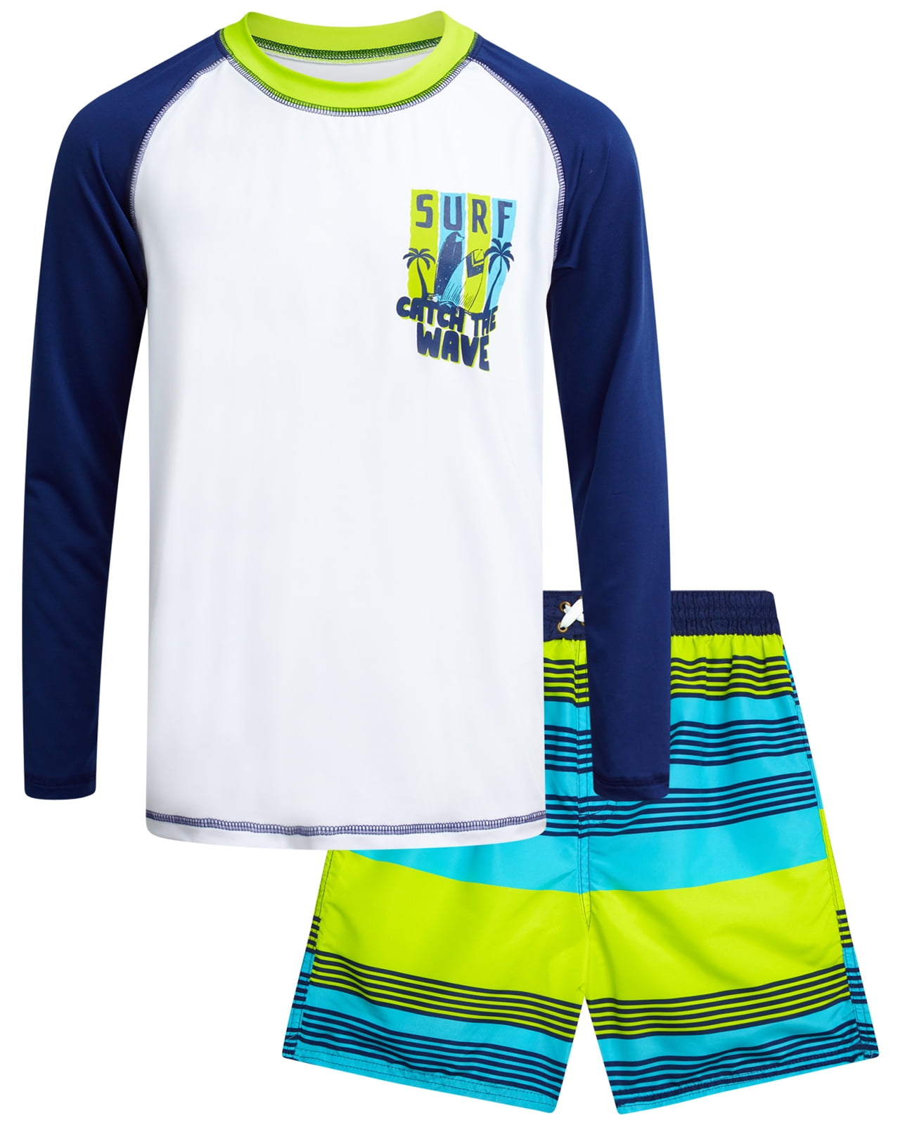 Quad Seven Boys' Rash Guard Set, Long Sleeve Swim Shirt and Trunks, UPF ...