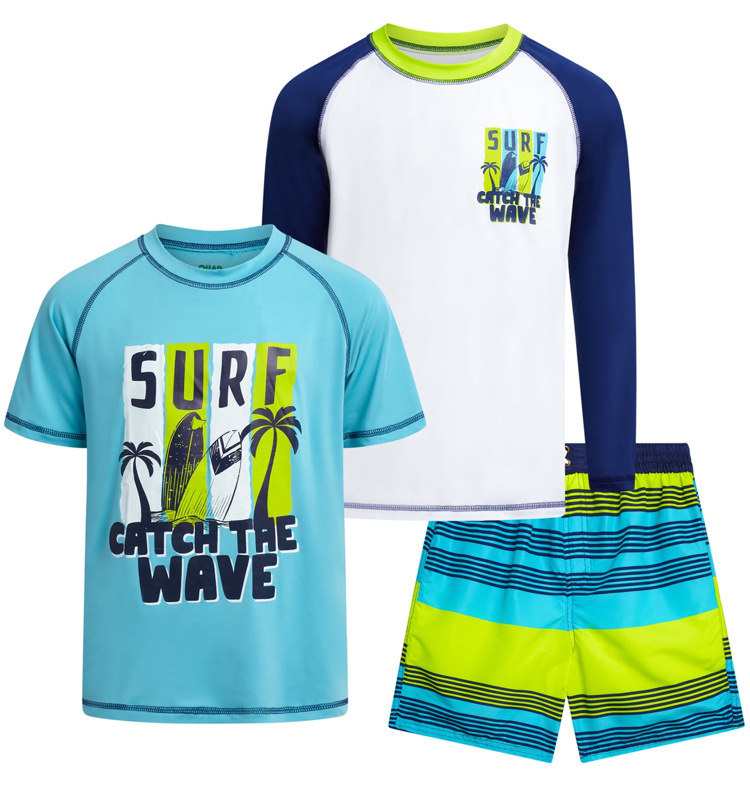 Quad Seven Boys' Rash Guard Set, 3-Piece Swimwear, Quick-Dry, Sun ...