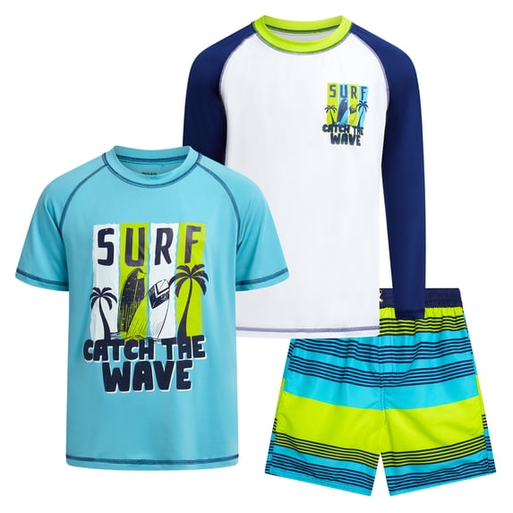 Quad Seven Boys' Rash Guard Set, 3-Piece Swimwear, Quick-Dry, Sun ...