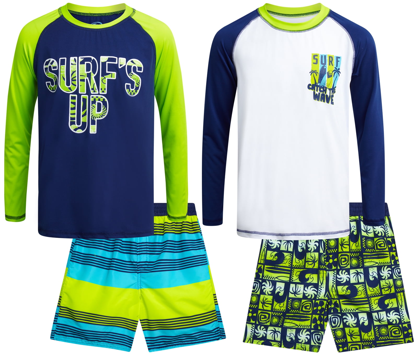 Quad Seven Boys Rash Guard Set with Long Sleeve Swim Shirt and Trunks ...