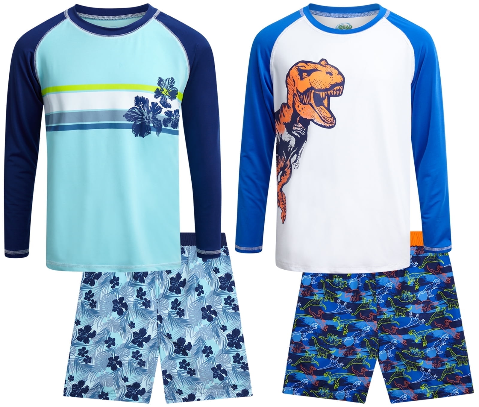 Quad Seven Boys' Rash Guard Set - 4 Piece Swim Trunks and Long Sleeve ...