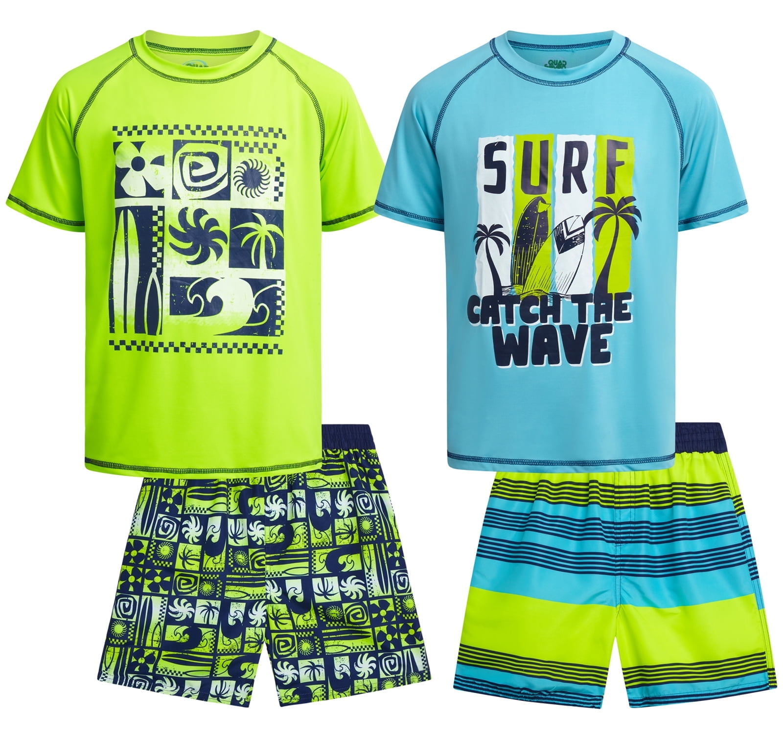 Quad Seven Boys Rash Guard Swim Set 4-Piece Quick-Dry Swimsuit Trunk ...