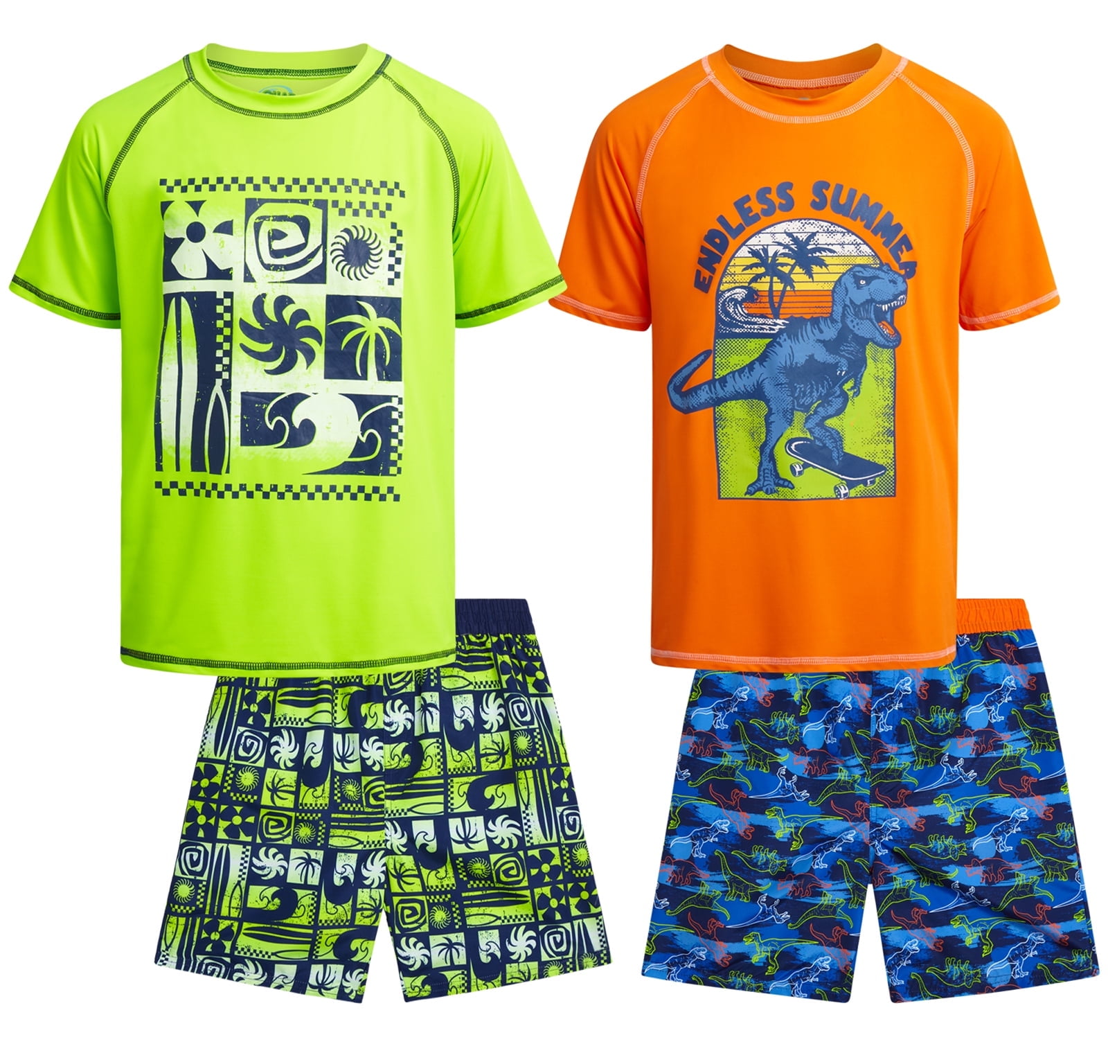 Quad Seven Boys' Rash Guard Swim Set - 4 Piece Quick Dry Swimsuit Trunk ...
