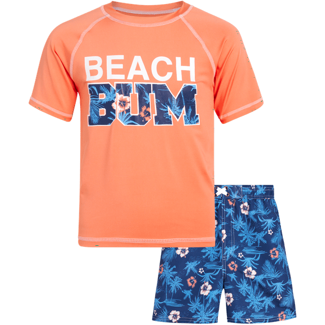 Quad Seven Boys' Rashguard Swimwear Set - Short Sleeve Swim Shirt and ...