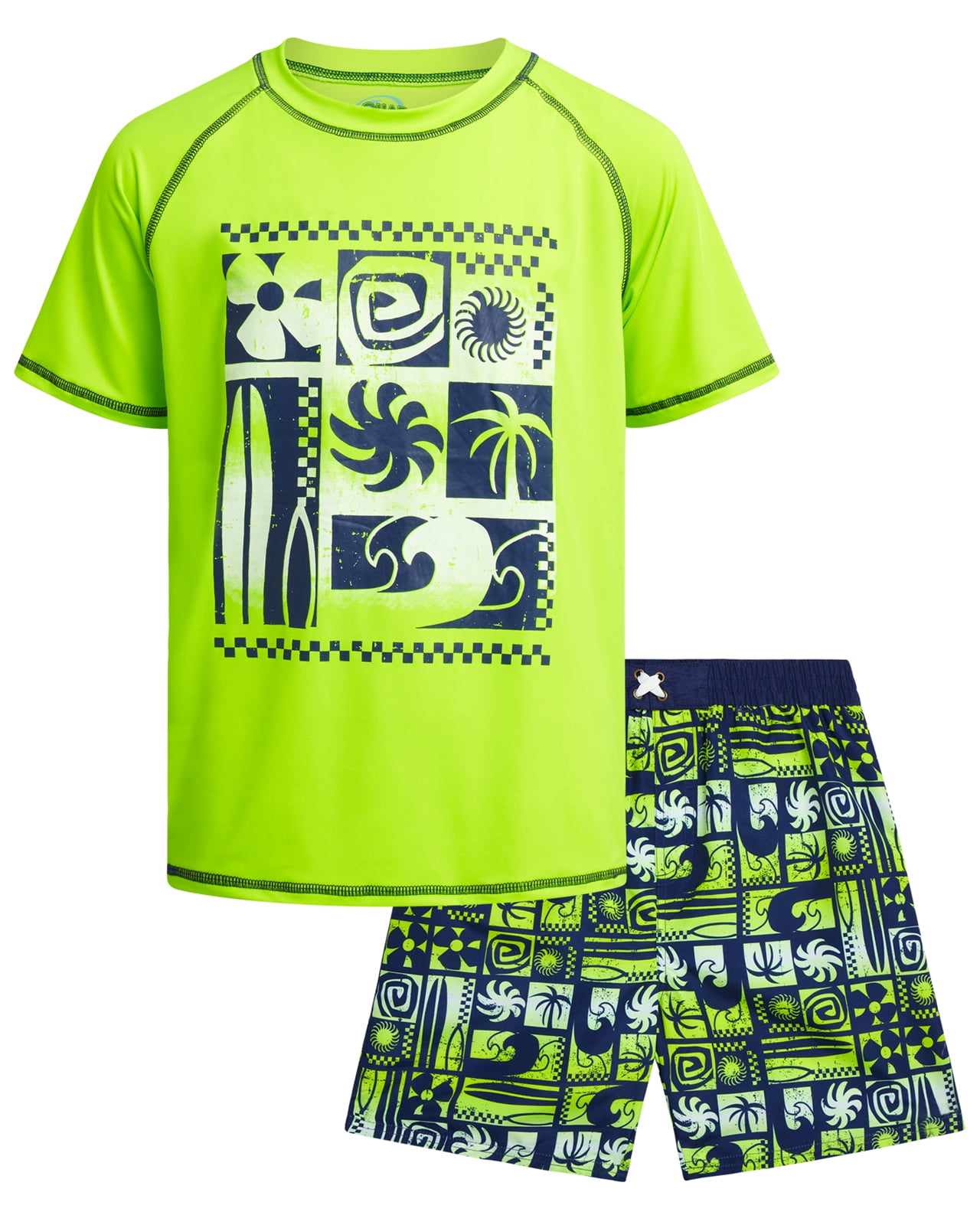 Quad Seven Boys' Swim Rash Guard Set, Short Sleeve Shirt, Swimwear ...