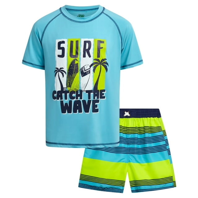 Quad Seven Boys' Rashguard Set - Short Sleeve Swim Shirt and Bathing ...